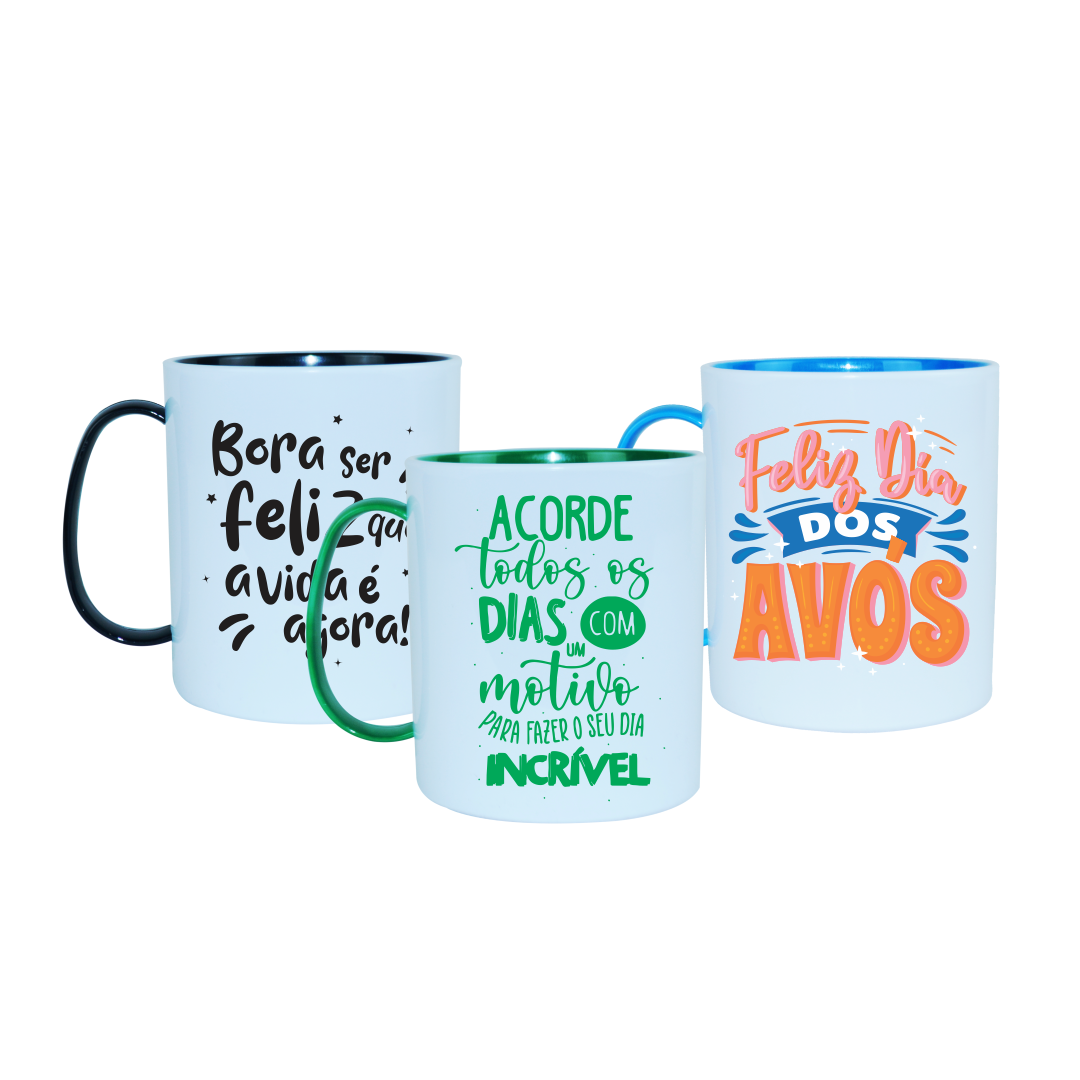 20 Caneca Café 325ml | Interno e Alça Colorido - Personalizado